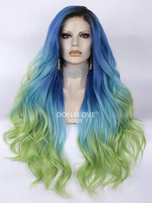 Blau nach Grün Lange Wellige Synthetische Lace Front Perücke SNY212 ... Blau nach Grün Lange Wellige Synthetische Lace Front Perücke SNY212 ...