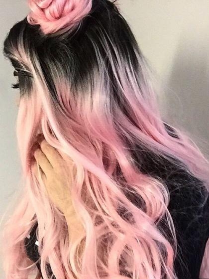 Schwarz nach Rosa Wellige Lange Synthetische Lace Front Perücke-SNY104 ... Schwarz nach Rosa Wellige Lange Synthetische Lace Front Perücke-SNY104 ...