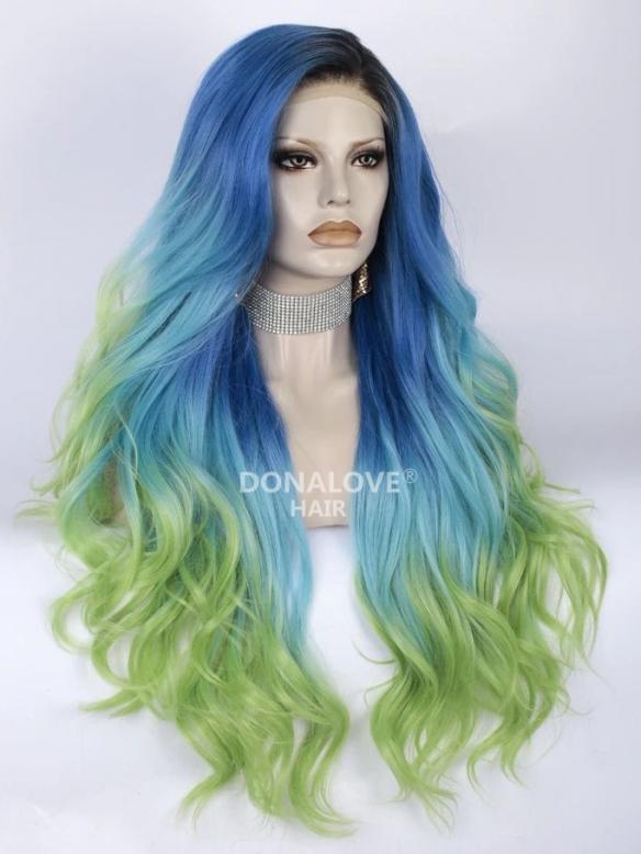 Blau nach Grün Lange Wellige Synthetische Lace Front Perücke SNY212 ... Blau nach Grün Lange Wellige Synthetische Lace Front Perücke SNY212 ...