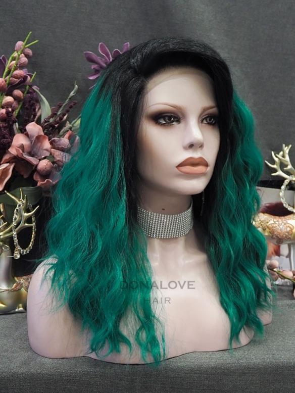 Schwarz nach Grün Wellige Synthetische Lace Front Perücke SNY327 ... Schwarz nach Grün Wellige Synthetische Lace Front Perücke SNY327 ...