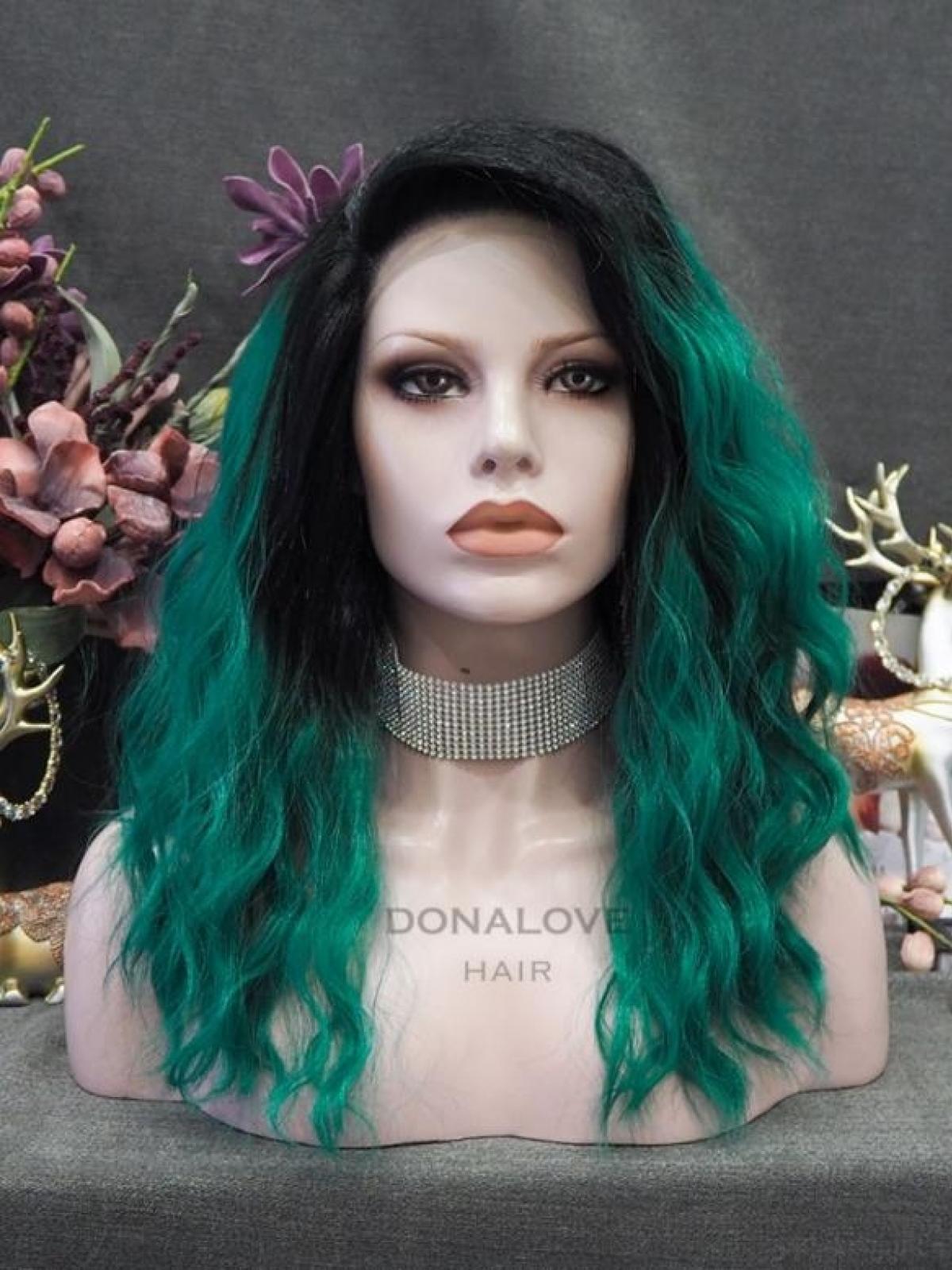 Schwarz nach Grün Wellige Synthetische Lace Front Perücke SNY327 ... Schwarz nach Grün Wellige Synthetische Lace Front Perücke SNY327 ...