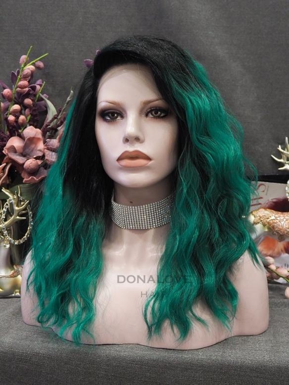 Schwarz nach Grün Wellige Synthetische Lace Front Perücke SNY327 ... Schwarz nach Grün Wellige Synthetische Lace Front Perücke SNY327 ...