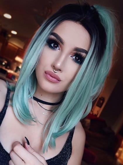 Schwarz Ombre Hellgrün Bob Synthetische Lace Front Perücke-SNY097 ... Schwarz Ombre Hellgrün Bob Synthetische Lace Front Perücke-SNY097 ...
