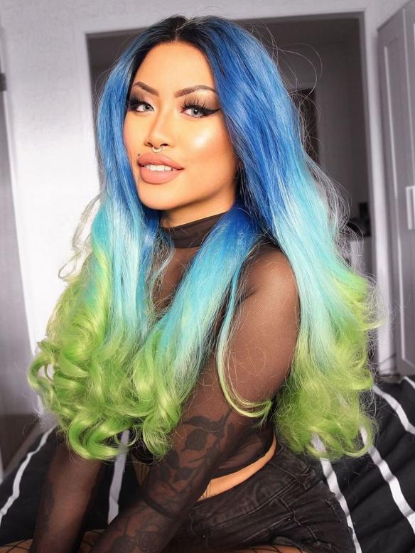 Blau nach Grün Lange Wellige Synthetische Lace Front Perücke SNY212 ... Blau nach Grün Lange Wellige Synthetische Lace Front Perücke SNY212 ...